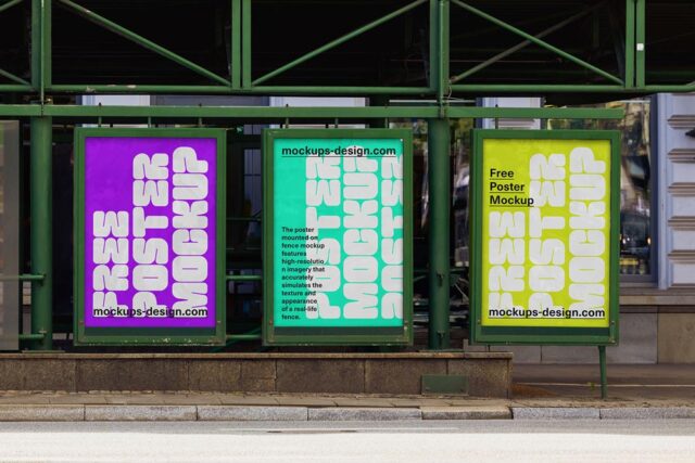 Free Metal Three Posters Mockup | Mockuptree