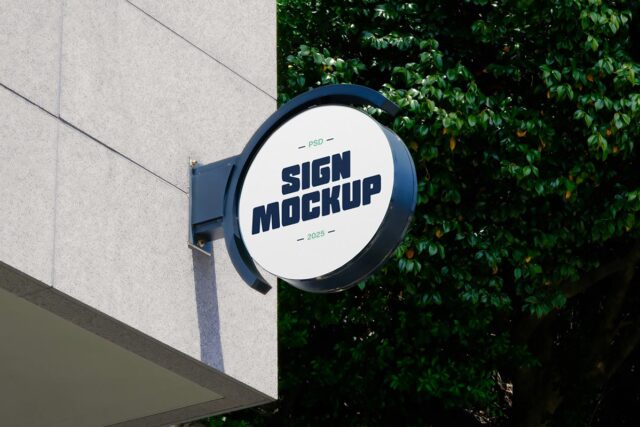 Free Circle Signage Mockup | Mockuptree