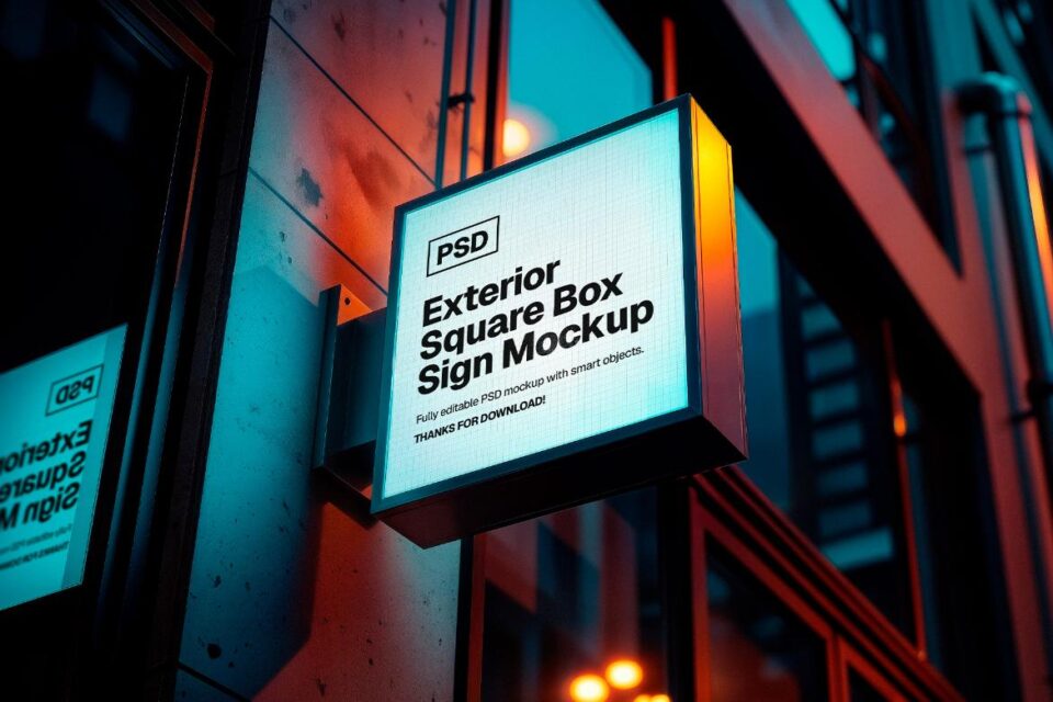 Free Square Box Sign Mockup | Mockuptree